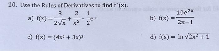 Solved Please answer as many of the following derivative | Chegg.com