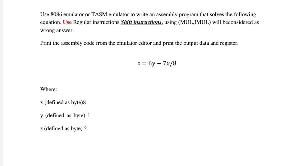 Solved Use 8086 emulator or TASM emulator to write an | Chegg.com Solved Use 8086 emulator or TASM emulator to write an | Chegg.com