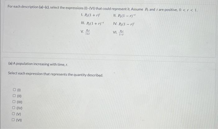 Solved For each description (a)-(c), select the expressions | Chegg.com