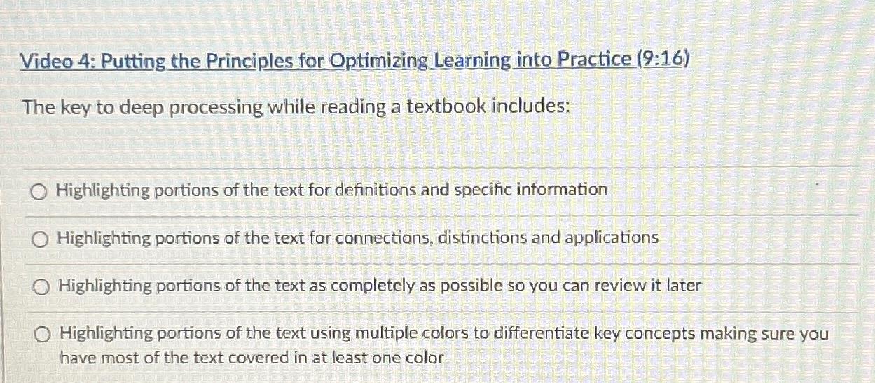 Solved Video 4: Putting the Principles for Optimizing | Chegg.com