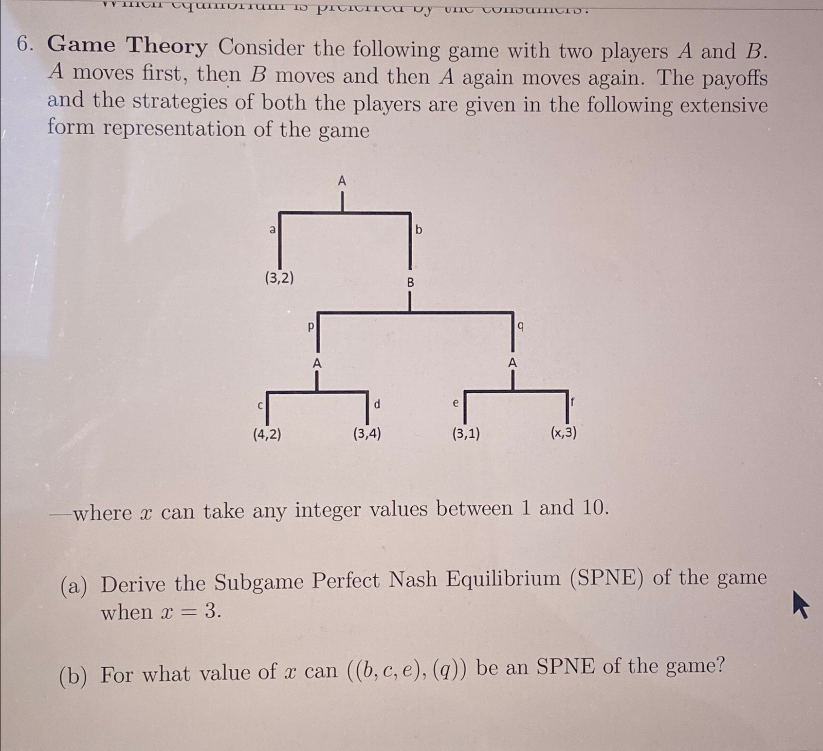 Solved Game Theory Consider the following game with two | Chegg.com