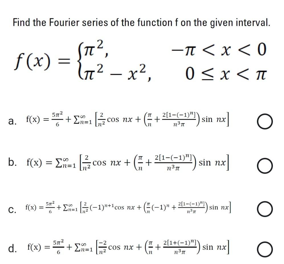 Solved Find the Fourier series of the function f on the | Chegg.com