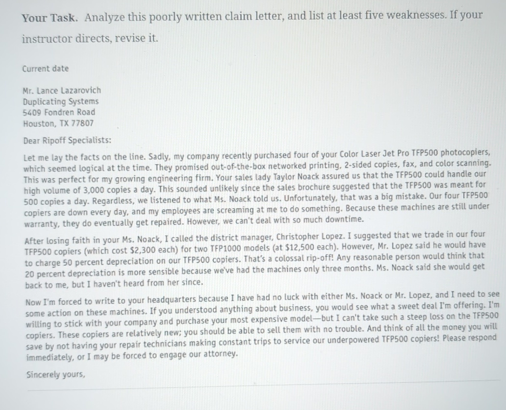 High Quality SOLUTION Your Task. Analyze this poorly written claim ...
