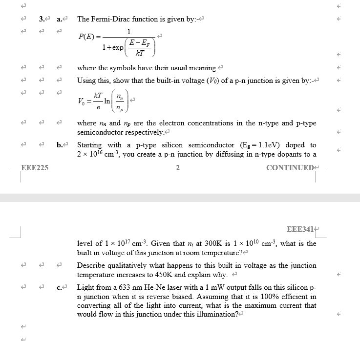 Solved 3. T. The Fermi-Dirac function is given by: | Chegg.com