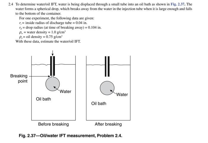 Solved 2.4 To determine water/oil IFT, water is being | Chegg.com