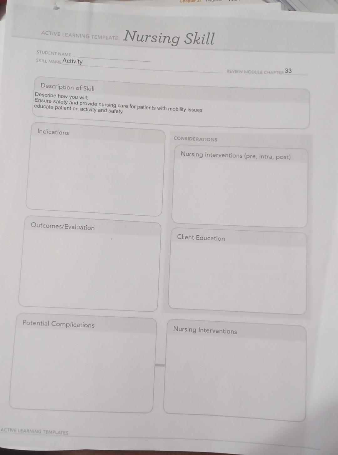 Solved active learnng template. Nursing Skill STUDENT NAME | Chegg.com
