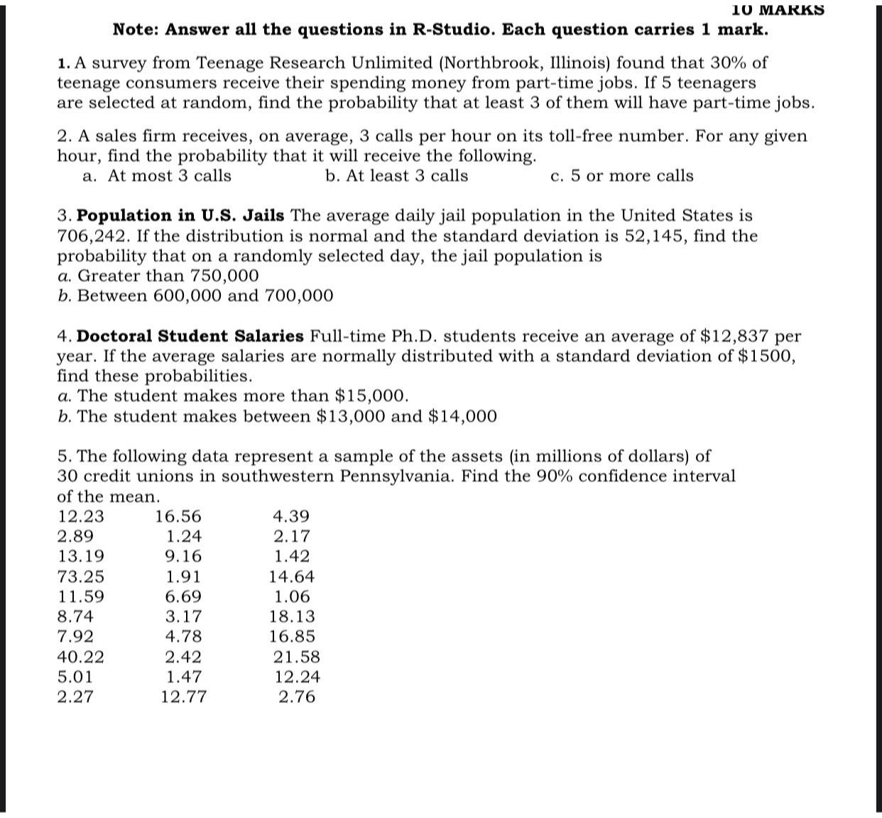 Solved 10 ﻿MAKKSNote: Answer all the questions in R-Studio. | Chegg.com