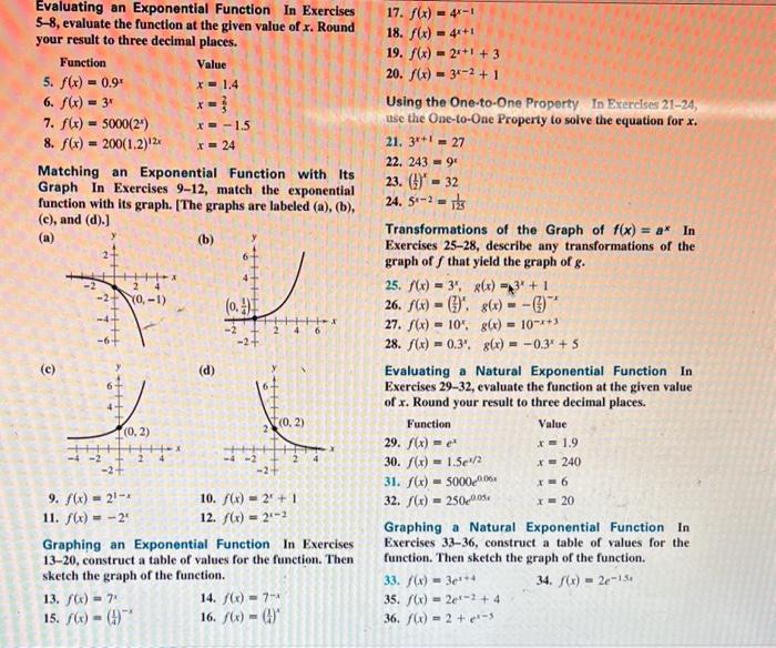 Solved Evaluating an Exponential Function In Exercises 17. | Chegg.com