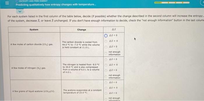 Solved O ENTROPY AND FREE DERGY Predicting qualitatively how | Chegg.com