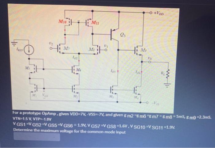 Solved For a prototype OpAmp, given VDD =7 V, −VSS=7 V, and | Chegg.com