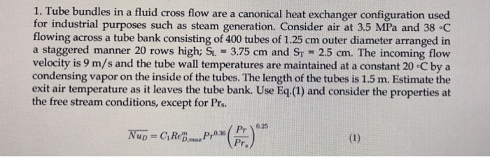 Solved 1. Tube bundles in a fluid cross flow are a canonical | Chegg.com