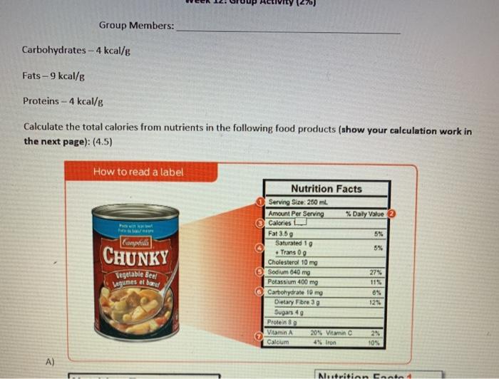 Solved carbohydrates - 4 kcal/gfats - 9 kcal/gproteins - 4 | Chegg.com