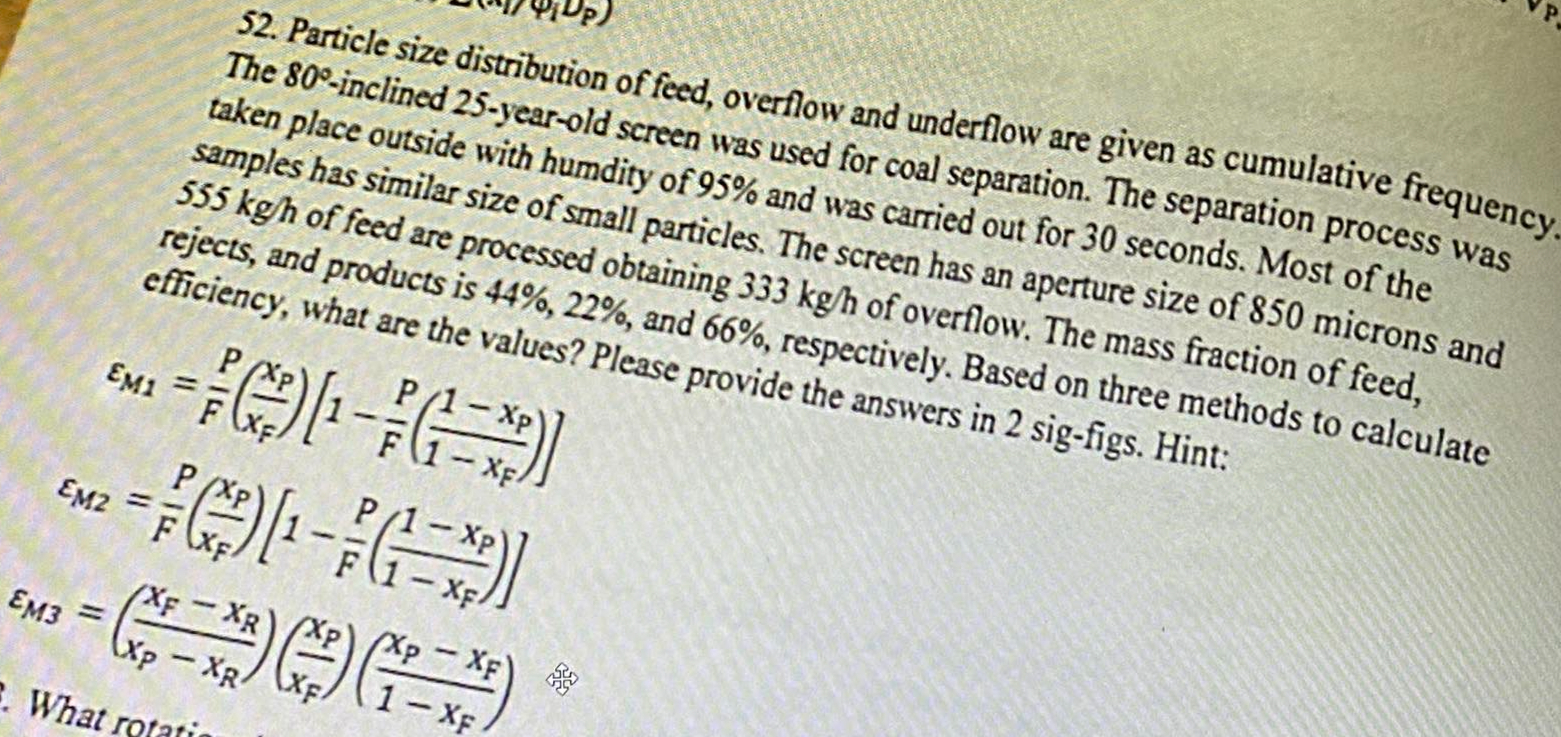 Solved Particle size distribution of feed, overflow and | Chegg.com