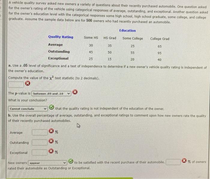 Solved A vehicle quality survey asked new owners a variety | Chegg.com