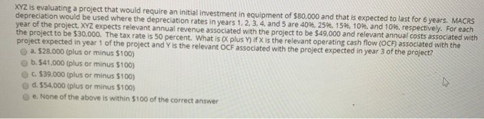 Solved XYZ is evaluating a project that would require an | Chegg.com