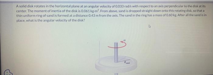 Solved A solid disk rotates in the horizontal plane at an | Chegg.com