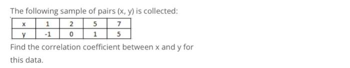 Solved The following sample of pairs (x,y) is collected: | Chegg.com