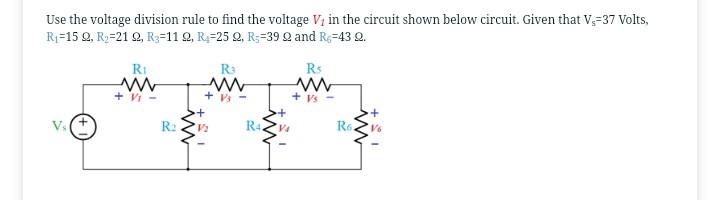 Solved Use the voltage division rule to find the voltage V1 | Chegg.com