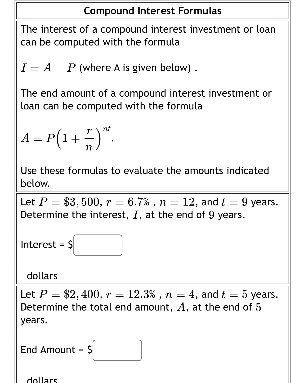 Solved Compound Interest FormulasThe interest of a compound | Chegg.com