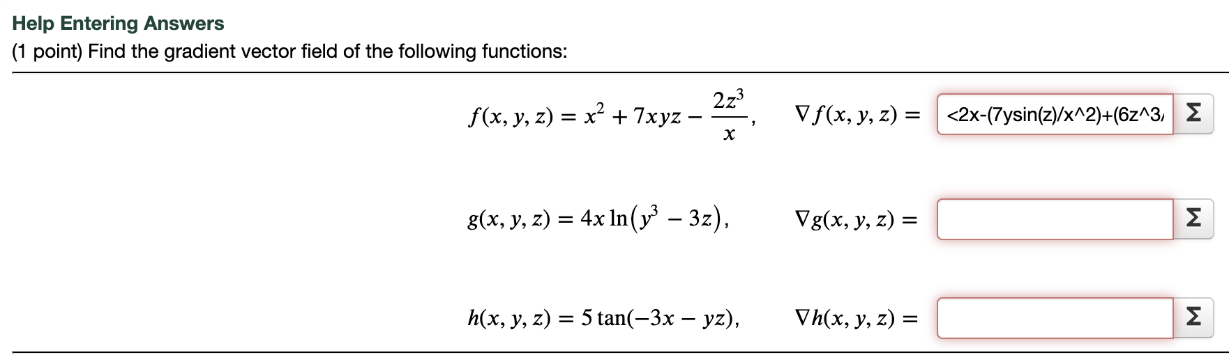 Solved Help Entering Answers(1 ﻿point) ﻿Find the gradient | Chegg.com