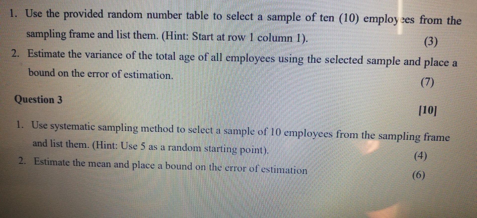 Solved 1. Use the provided random number table to select a | Chegg.com