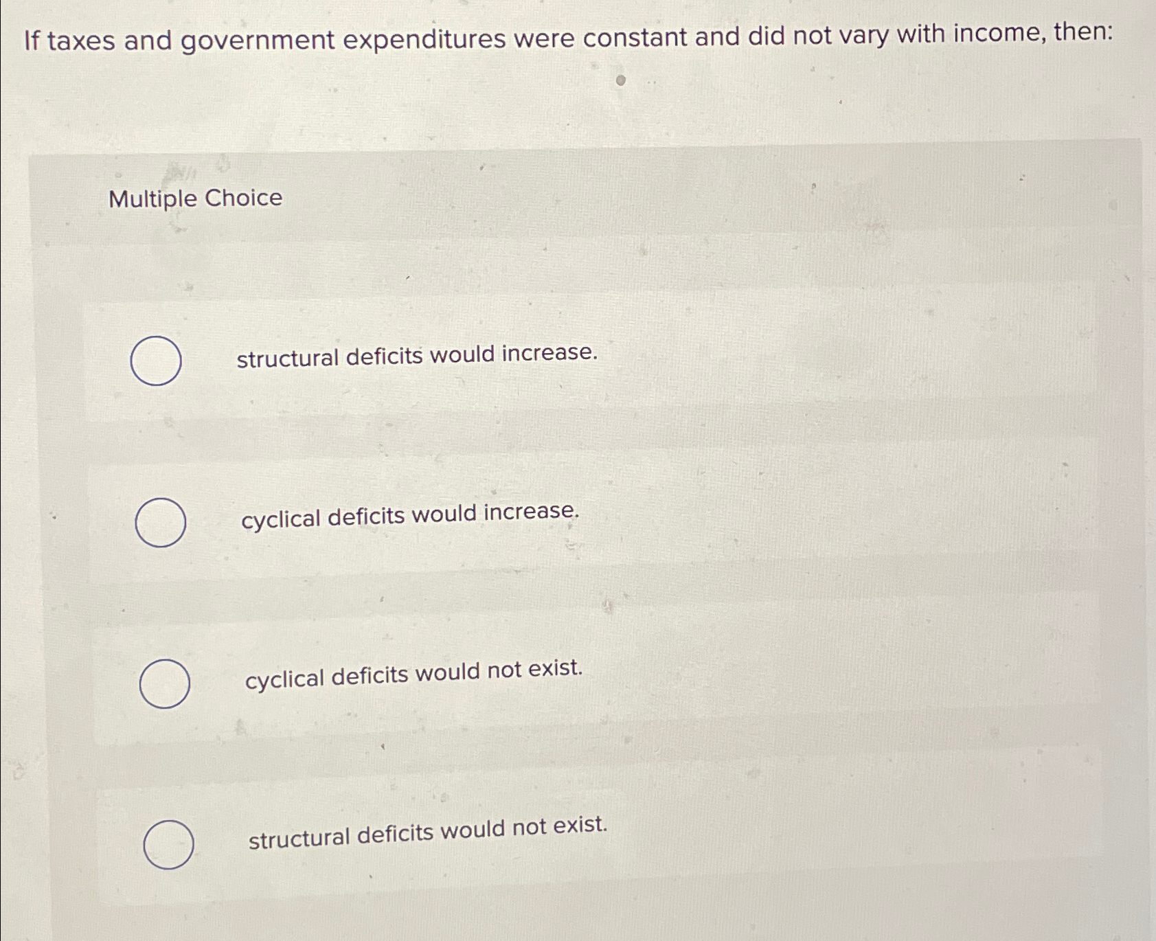 Solved If taxes and government expenditures were constant | Chegg.com