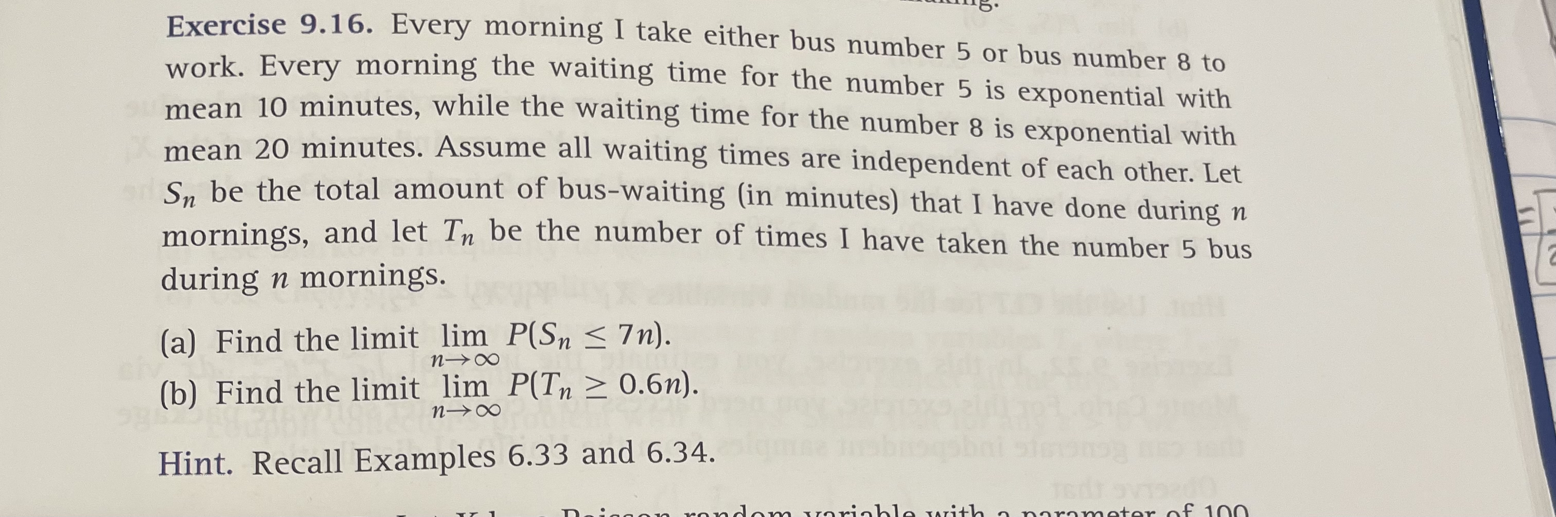 Solved Exercise 9.16. ﻿Every morning I take either bus | Chegg.com