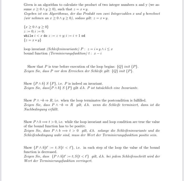 Solved Given Is An Algorithm To Calculate The Product Of Two 