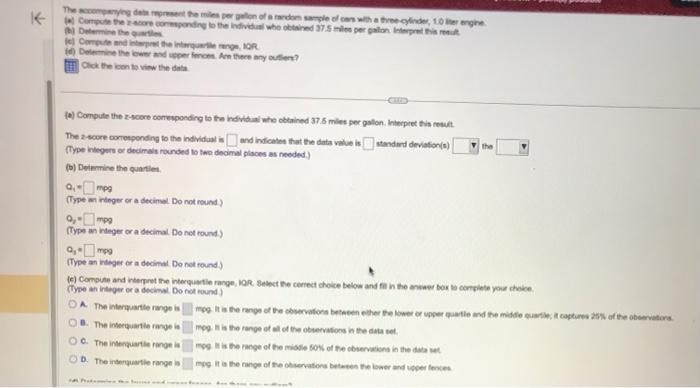 Solved The acoompanying datu represent the miles per grilion | Chegg.com