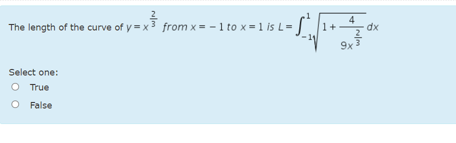 Solved The length of the curve of y=x23 ﻿from x=-1 ﻿to x=1 | Chegg.com