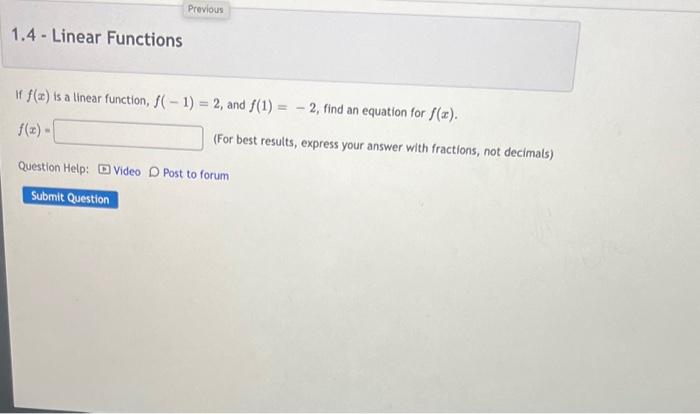 Solved 1.4 - Linear Functions Find an equation of the line | Chegg.com
