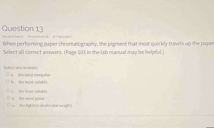 Solved When performing paper chromatography, the pigment | Chegg.com