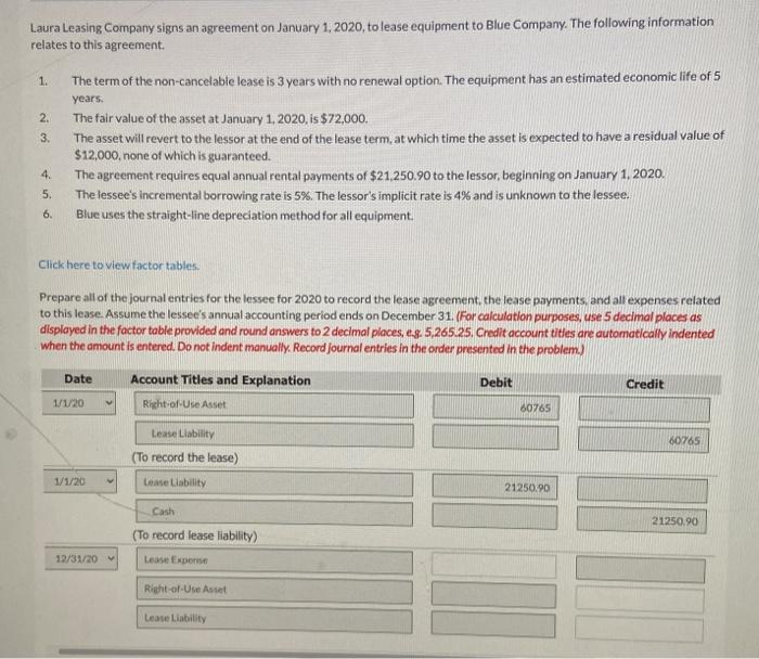 Solved Laura Leasing Company signs an agreement on January | Chegg.com