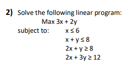 Solved Solve the following linear program: ﻿Max 3x+2y | Chegg.com