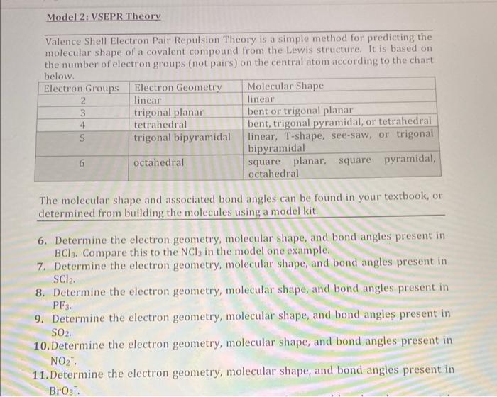 Solved Valence Shell Electron Pair Repulsion Theory is a | Chegg.com