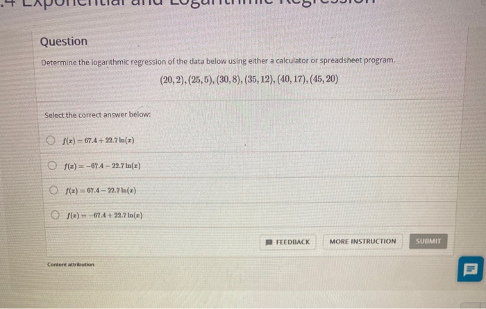 Solved Question Determine the logarithmic regression of the | Chegg.com