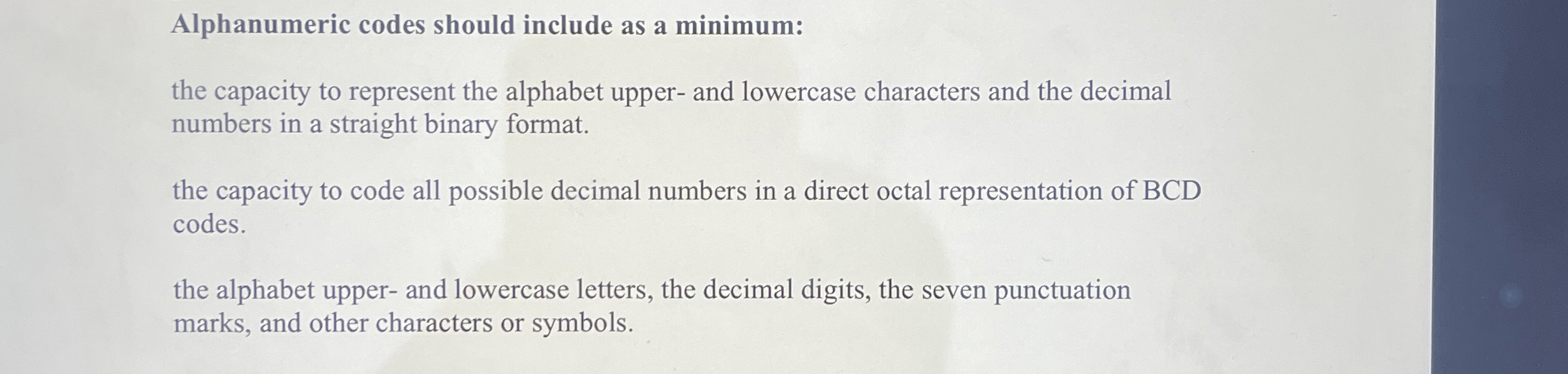 Alphanumeric codes should include as a minimum:the | Chegg.com