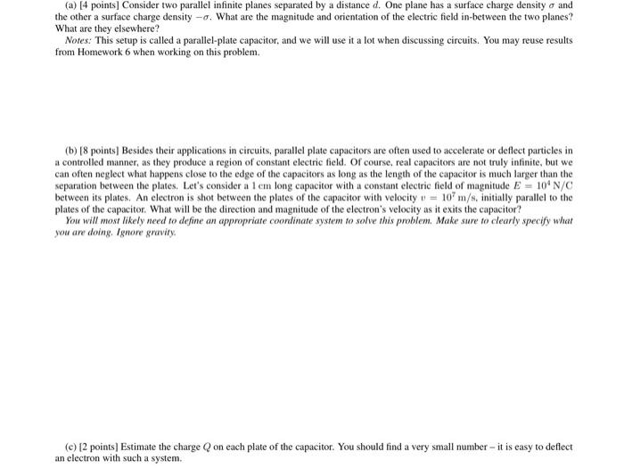 Solved a) [4 points] Consider two parallel infinite planes | Chegg.com