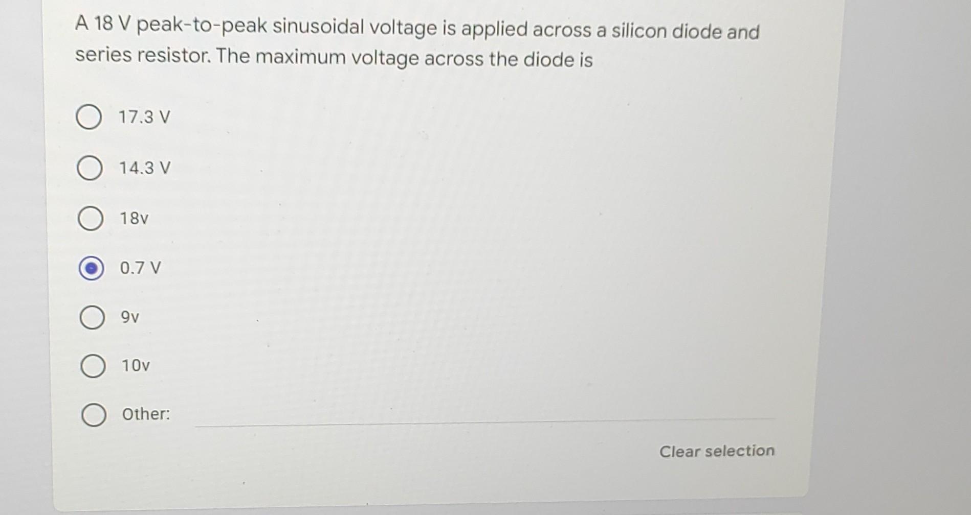 Solved A 18 V peak-to-peak sinusoidal voltage is applied | Chegg.com