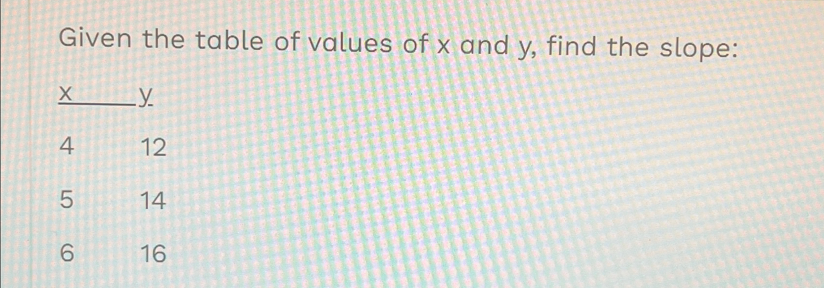 Solved Given the table of values of x ﻿and y, ﻿find the | Chegg.com