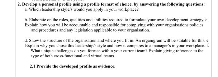 2. Develop a personal profile using a profile format | Chegg.com