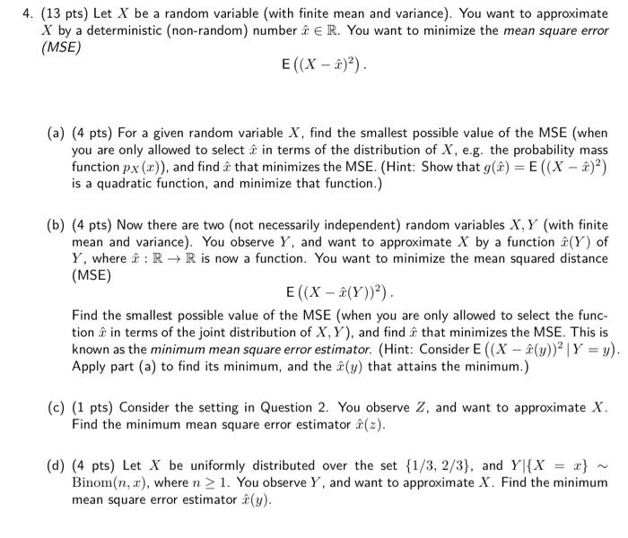 Solved 4. (13 pts) Let X be a random variable (with finite | Chegg.com