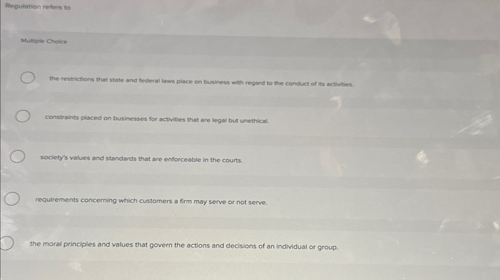 Solved Regulation refers toMultiple Choicethe restrictions | Chegg.com