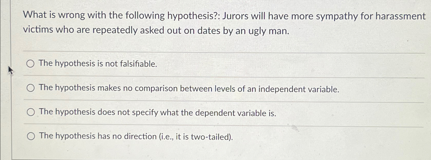 Solved What is wrong with the following hypothesis?: Jurors | Chegg.com