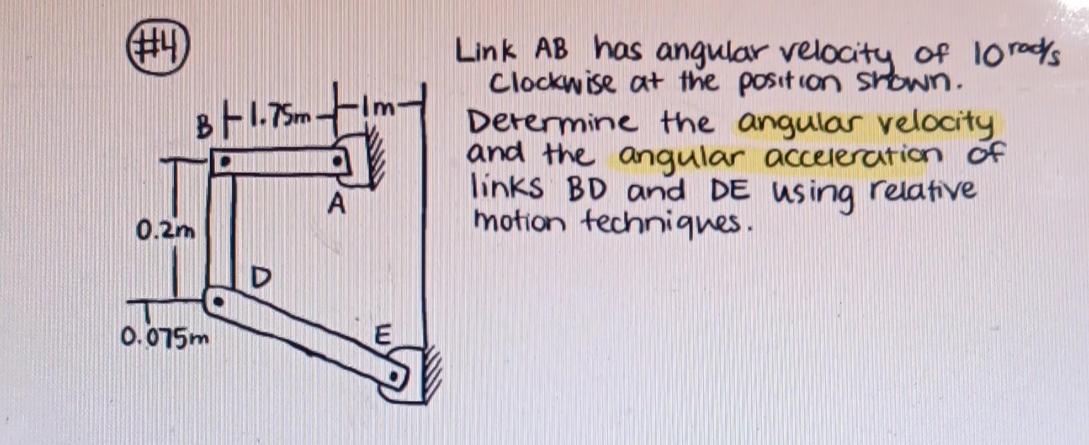 Solved Link AB has angular velocity of 10 rad/s Clockwise at | Chegg.com