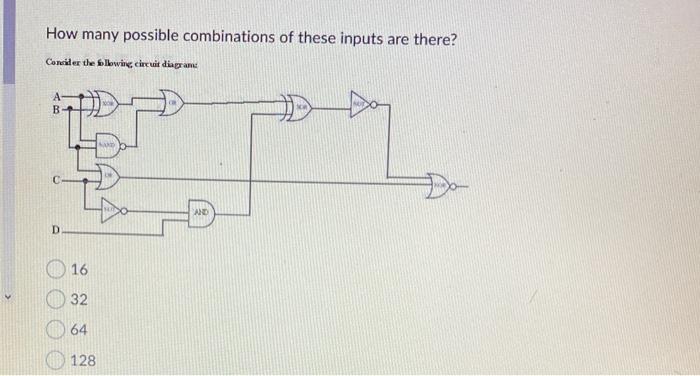 Solved How many possible combinations of these inputs are | Chegg.com