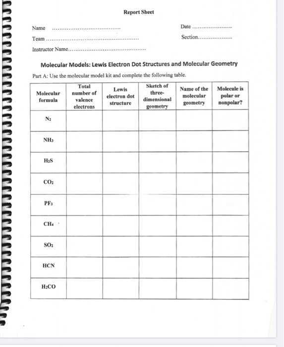 Solved Report Sheet Name Date. Team Section............... | Chegg.com