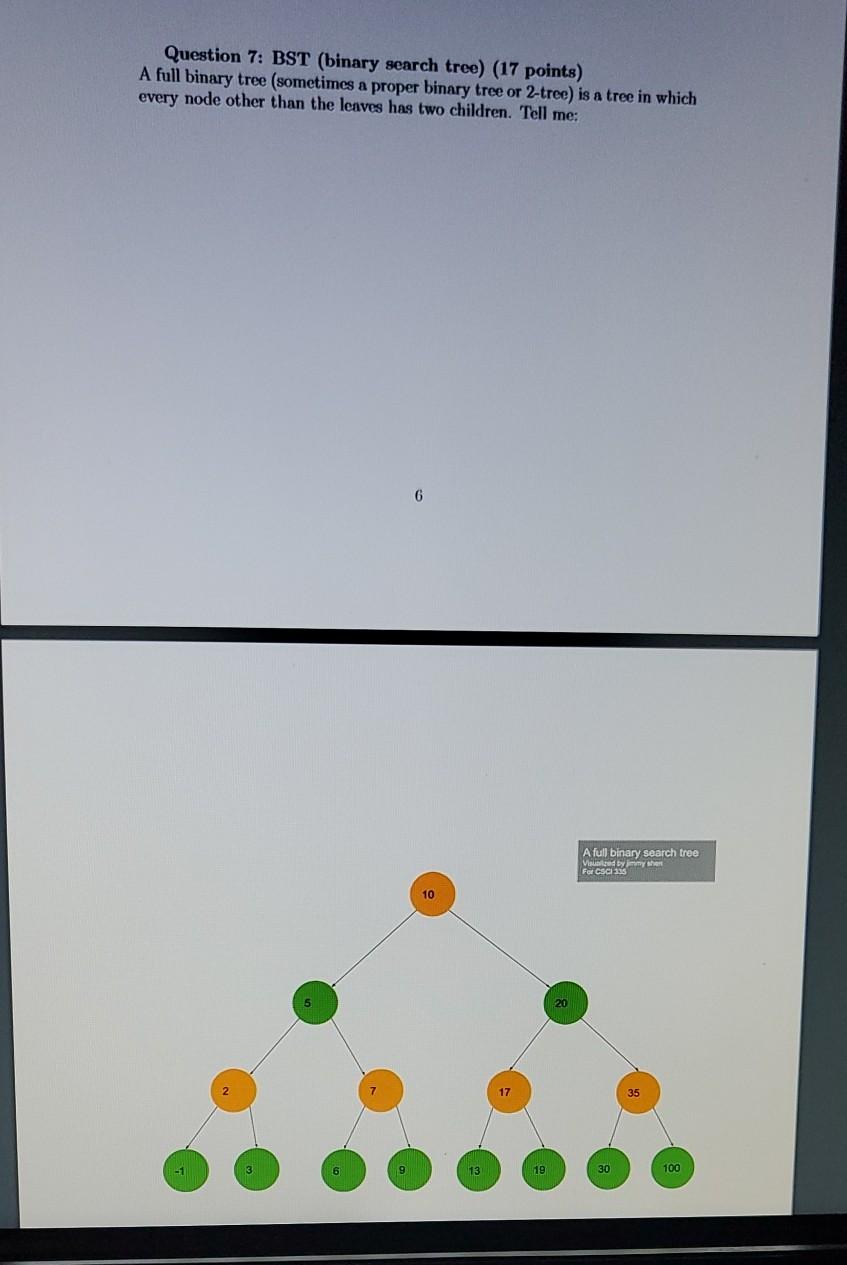 Solved Question 7: BST (binary search tree) (17 points) A | Chegg.com