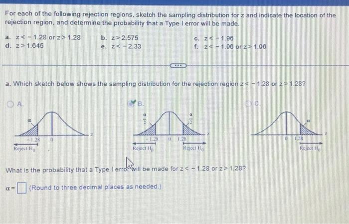 Solved For each of the following rejection regions, sketch | Chegg.com