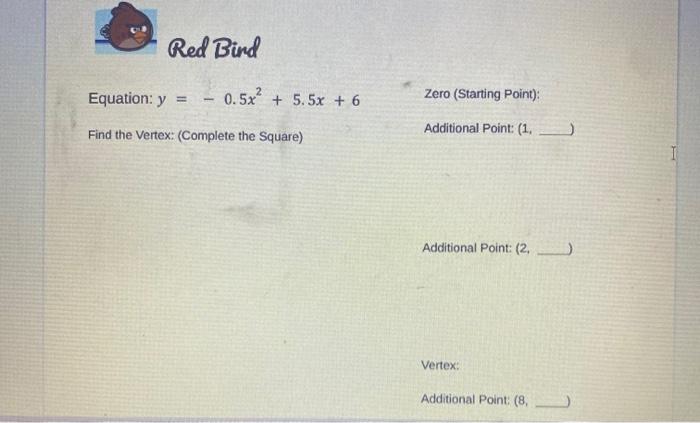 Solved Angry Birds Quadratics Red Bird, Yellow Bird, Blue | Chegg.com